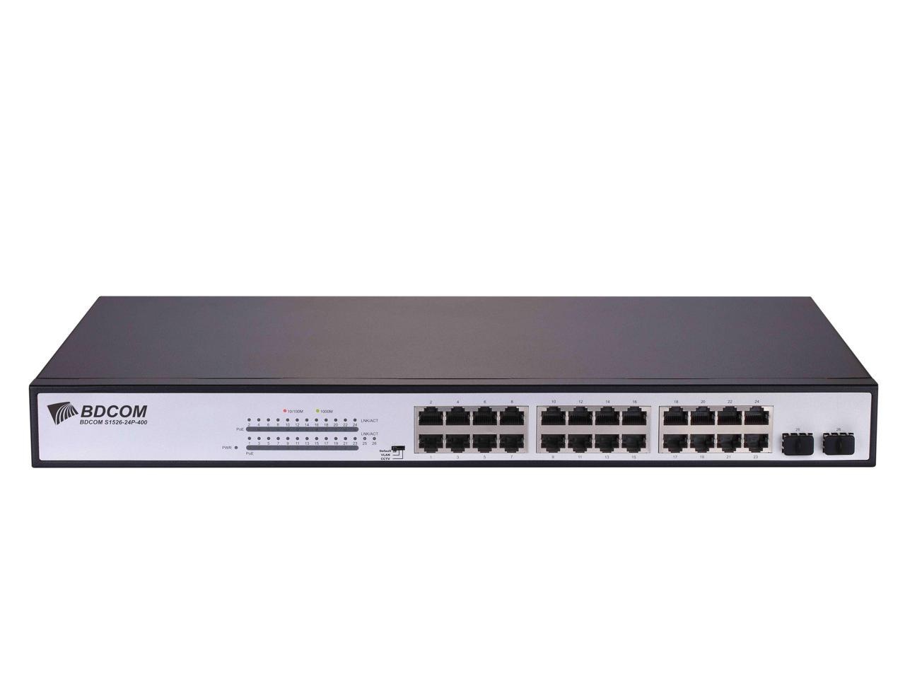 SWITCH BDCOM 24 PORTS GIGABIT PoE+ 370W C/2 PORTS1G SFP (S1526-24P ...